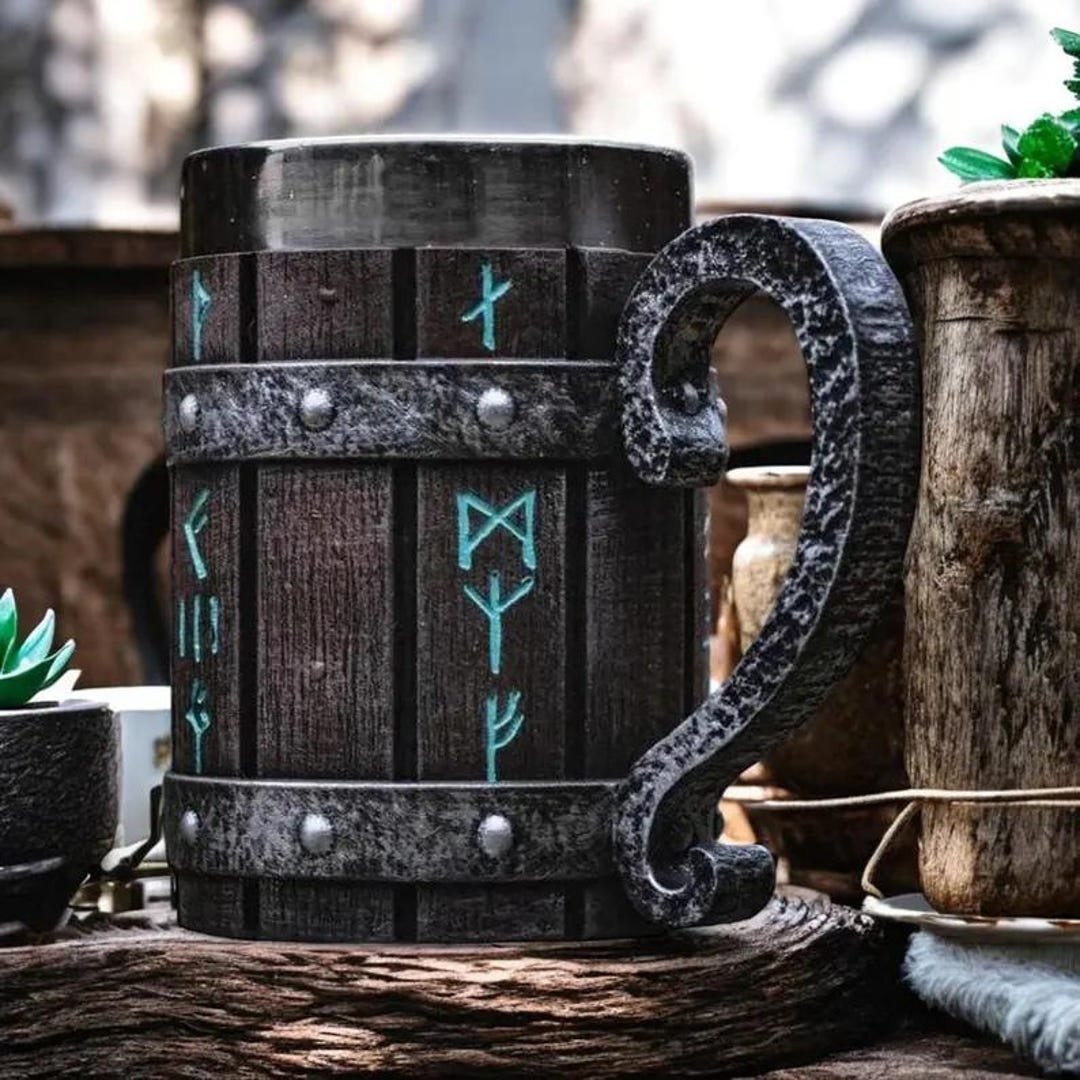 Medieval Viking Heavy Mug, Vintage Warrior Style, Handmade Rune Beer ...