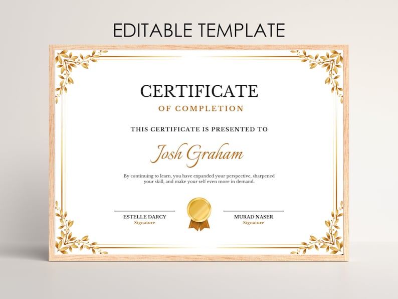 Certificate of Completion Editable Certificate Digital Certificate ...