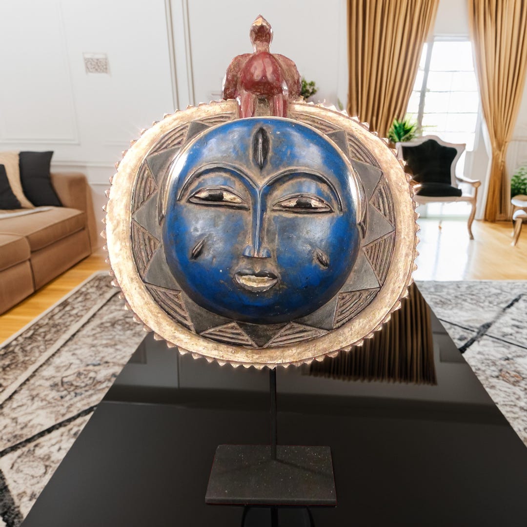 African Baule Moon Mask 114 on Display Stand - Etsy