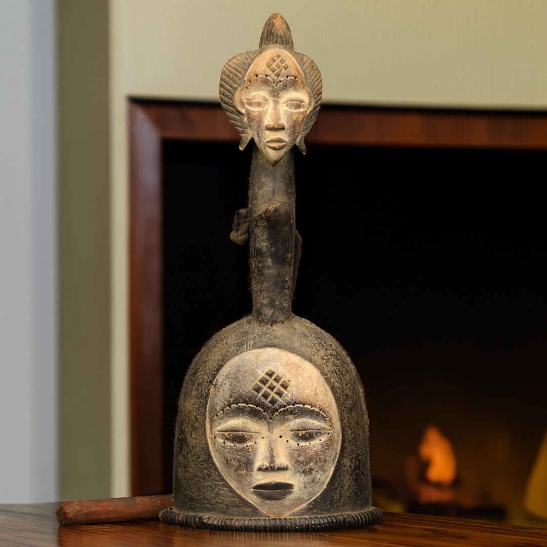 African Punu Dance Bell 45 White Face With a Mottled Beige Patina - Etsy