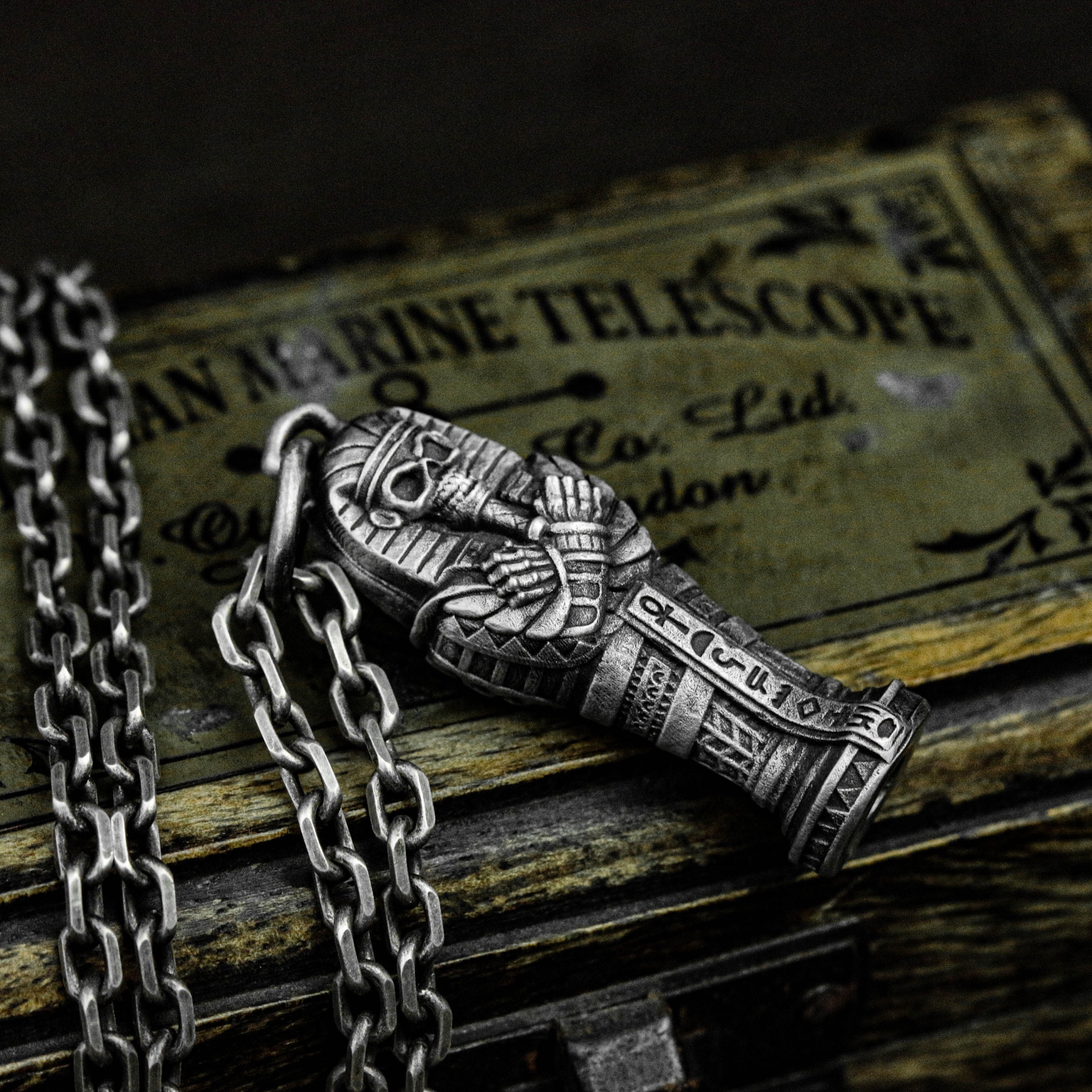 Pharaoh Mummy Skull Runes Pyramid, Egypt Pendant Funeral Coffin ...