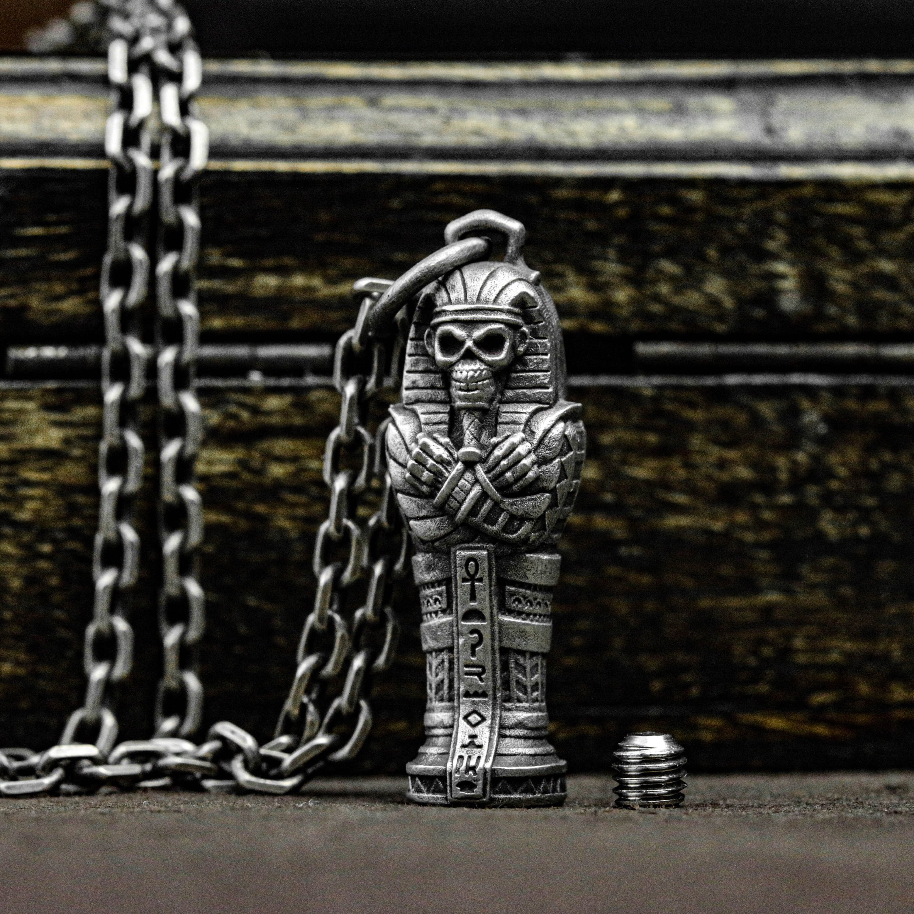 Pharaoh Mummy Skull Runes Pyramid, Egypt Pendant Funeral Coffin ...