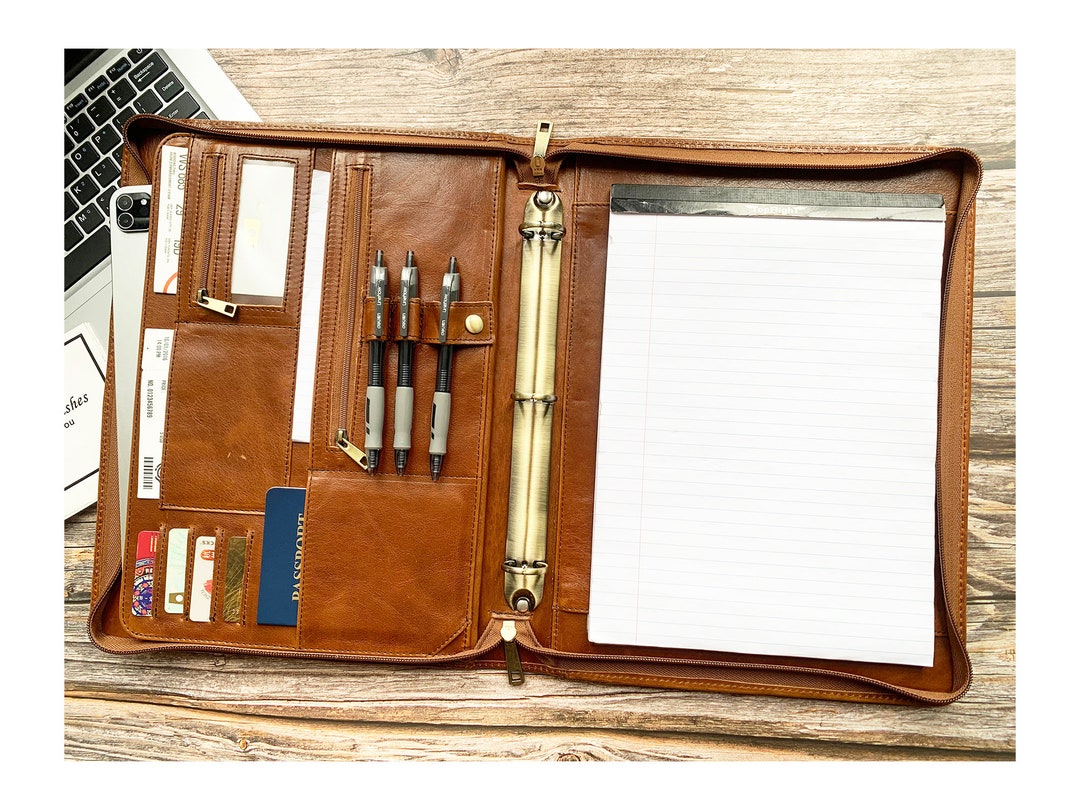 Leather Portfolio With A4 Size Notepad, Leather Padfolio for Men ...