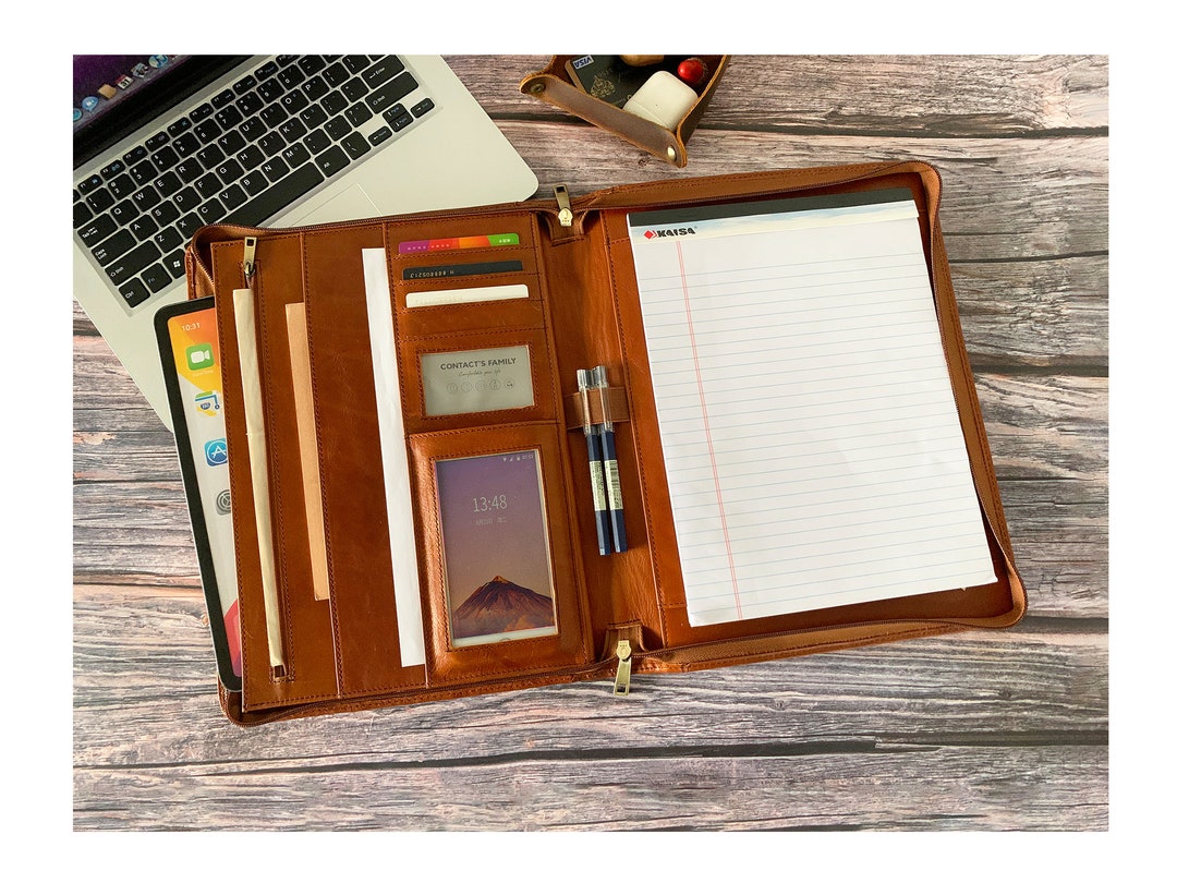 Leather Portfolio for Men, A4 Size Notepad Folder With Name&logo ...