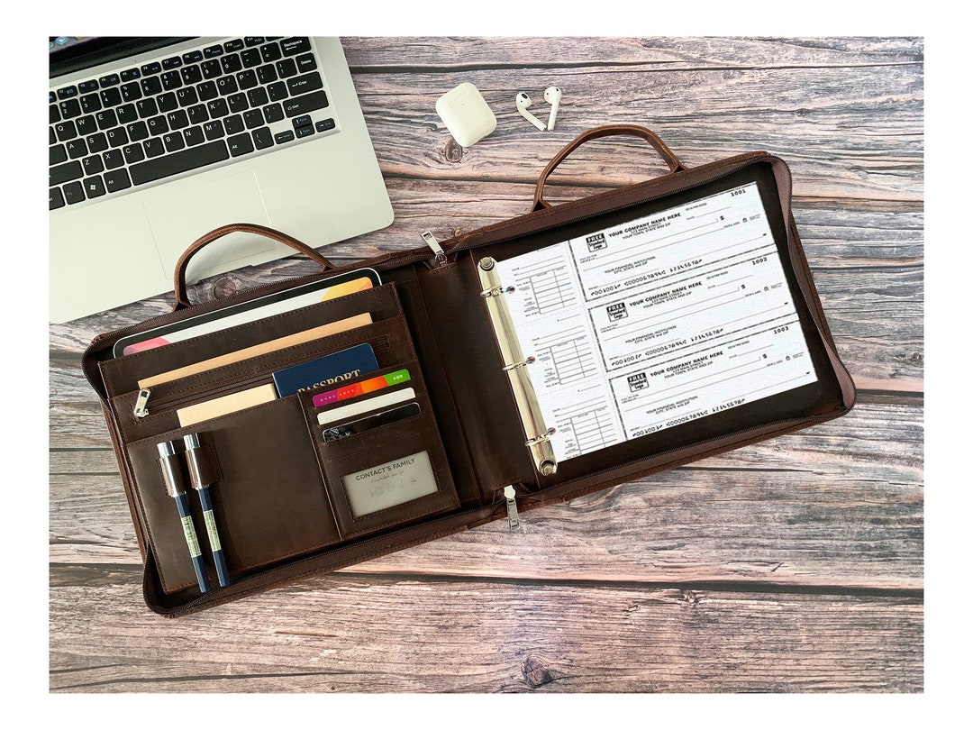 Leather Check Book Portfolio for Men, Cheque Portfolio Binder With ...