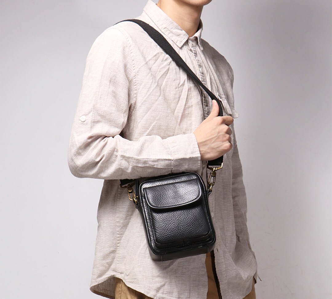 Small Leather Sling Bag for Men, Vintage Leather Crossbody Bag, Chest ...