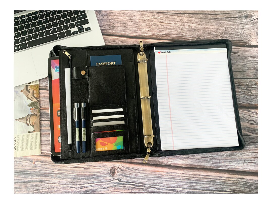 Full Grain Leather Portfolio With A4 Notepad, Business Organizer Folder ...