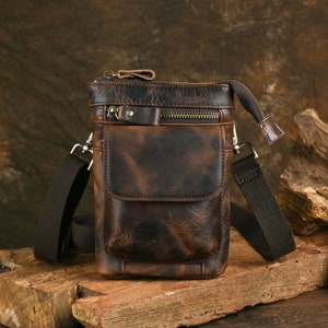 Genuine Leather Sling Bag for Men, Samll Leather Crossbody Bag, Leather ...