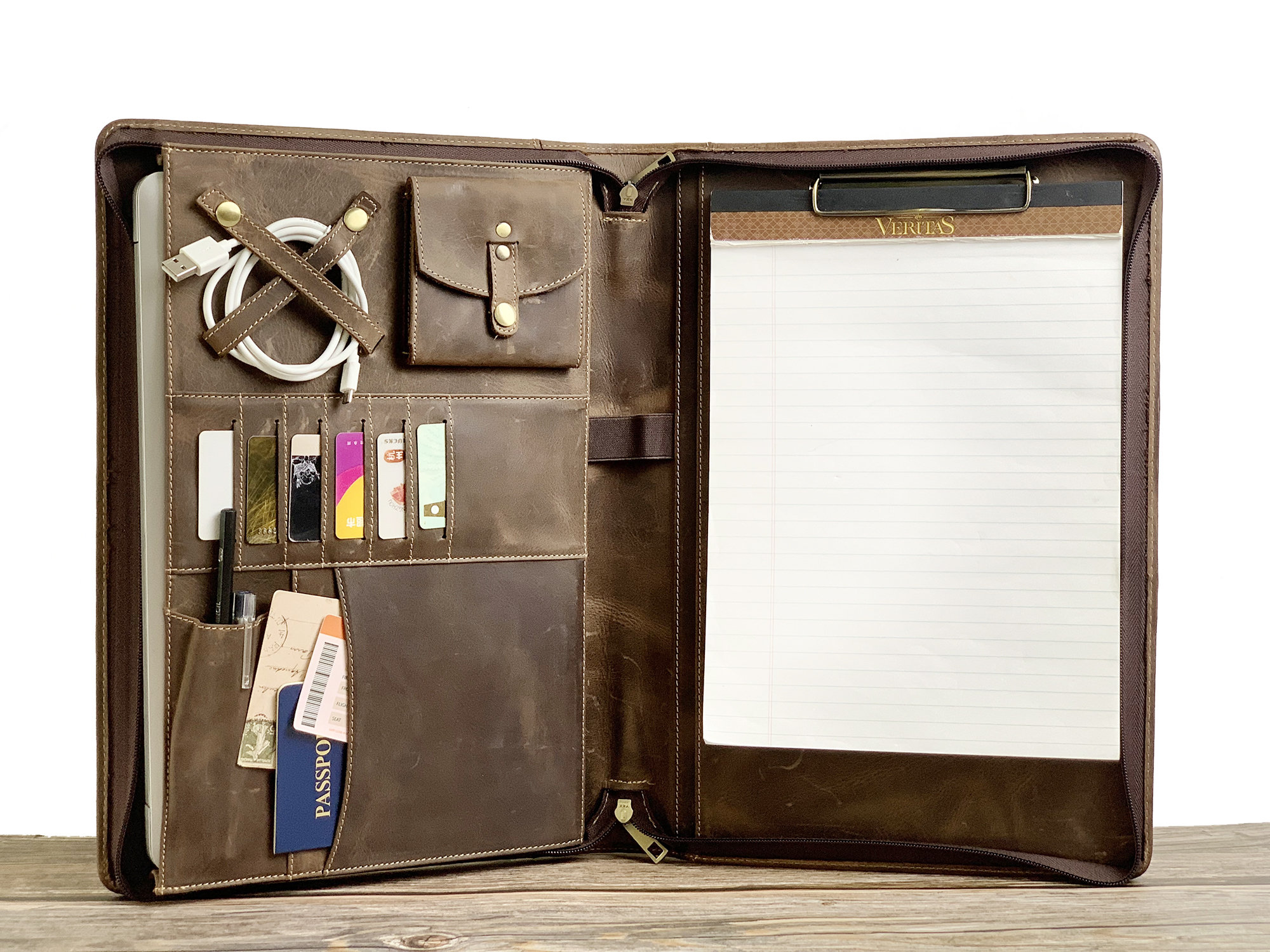 Leather Padfolio Laptop 15'', Letter Size Clipboard Leather Folder ...