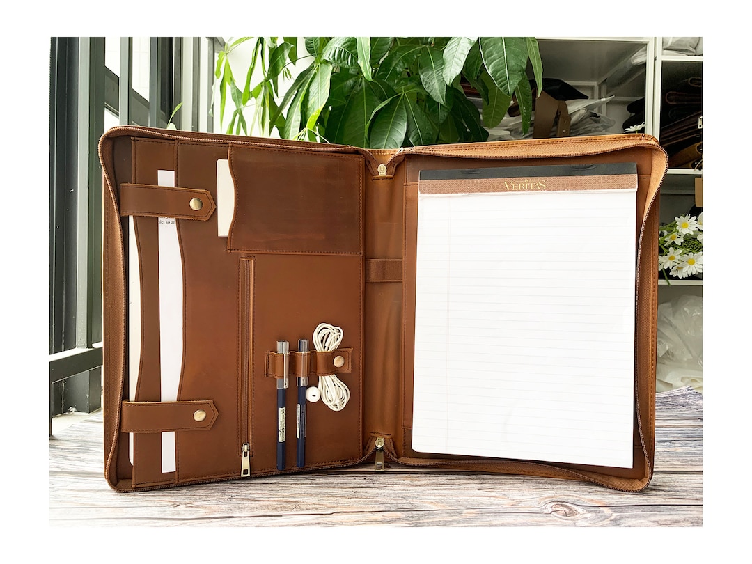 Personalized Leather Portfolio for Men, Zippered Padfolio Organizer ...