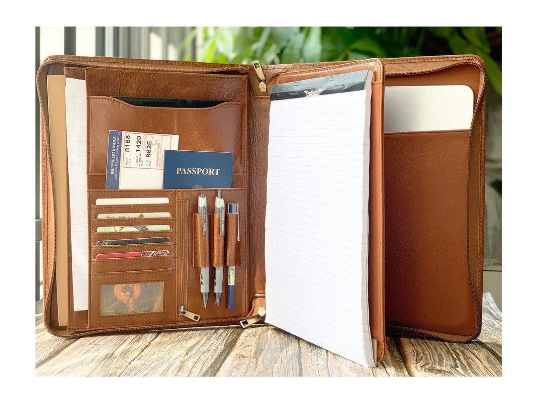 Letter Size Notepad Leather Portfolio, Zippered Portfolio With Tablet ...