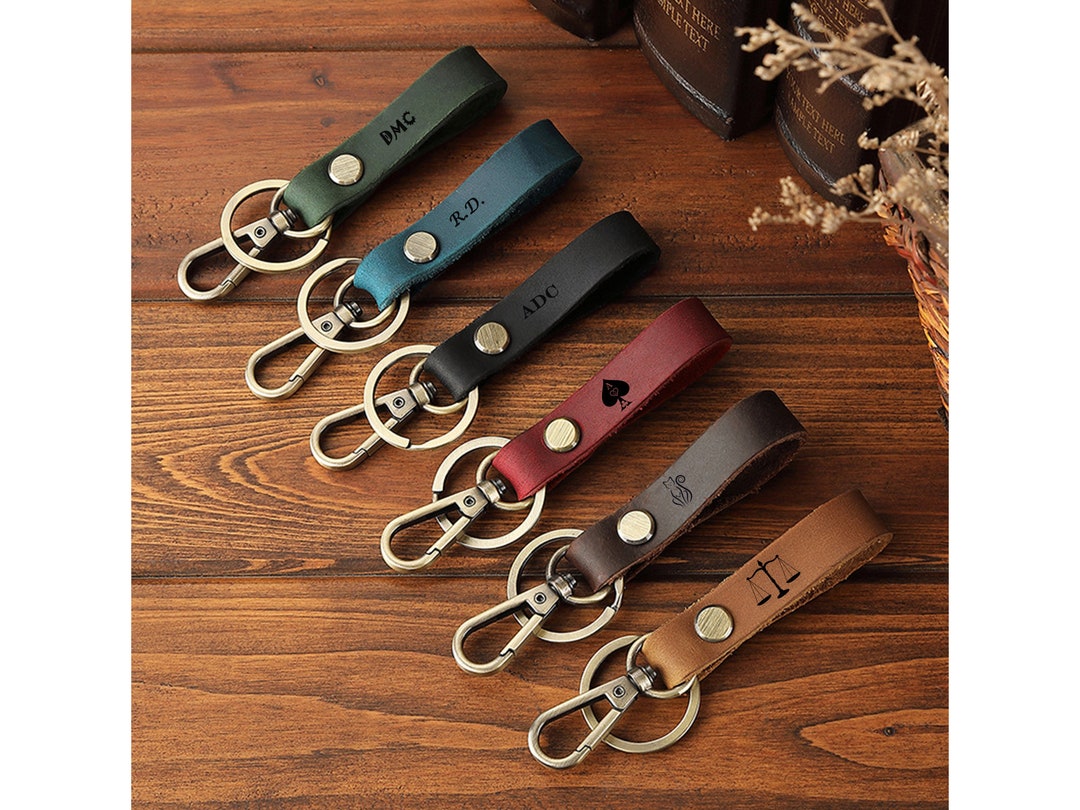 Handmade Leather Keychain, Personalized Leather Key Ring, Engraving ...
