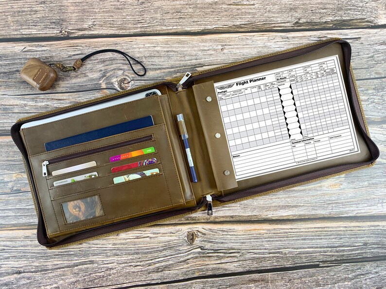 Leather Pilot Log Book Portfolio Personalized Zipper - Etsy