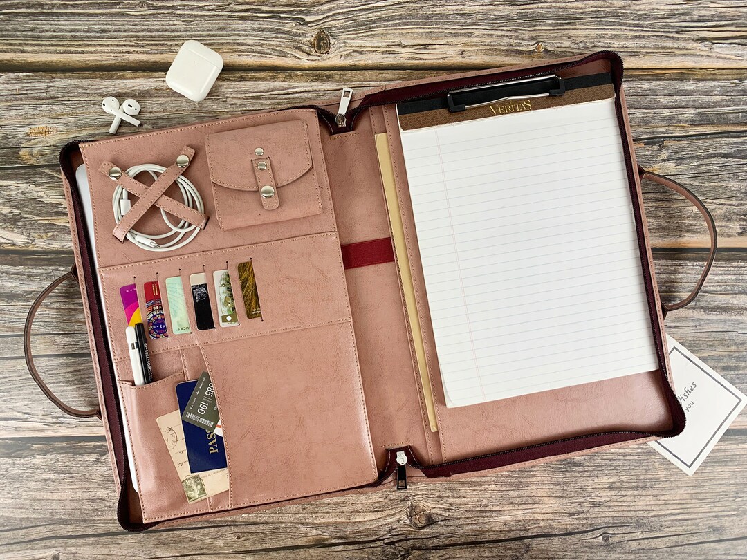 Pink Vegan Leather Portfolio for Women, Leather Padfolio With Clipboard ...