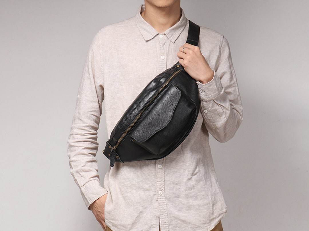 Leather Sling Crossbody Bag for Men, Leather Chest Bag Shoulder Bags ...