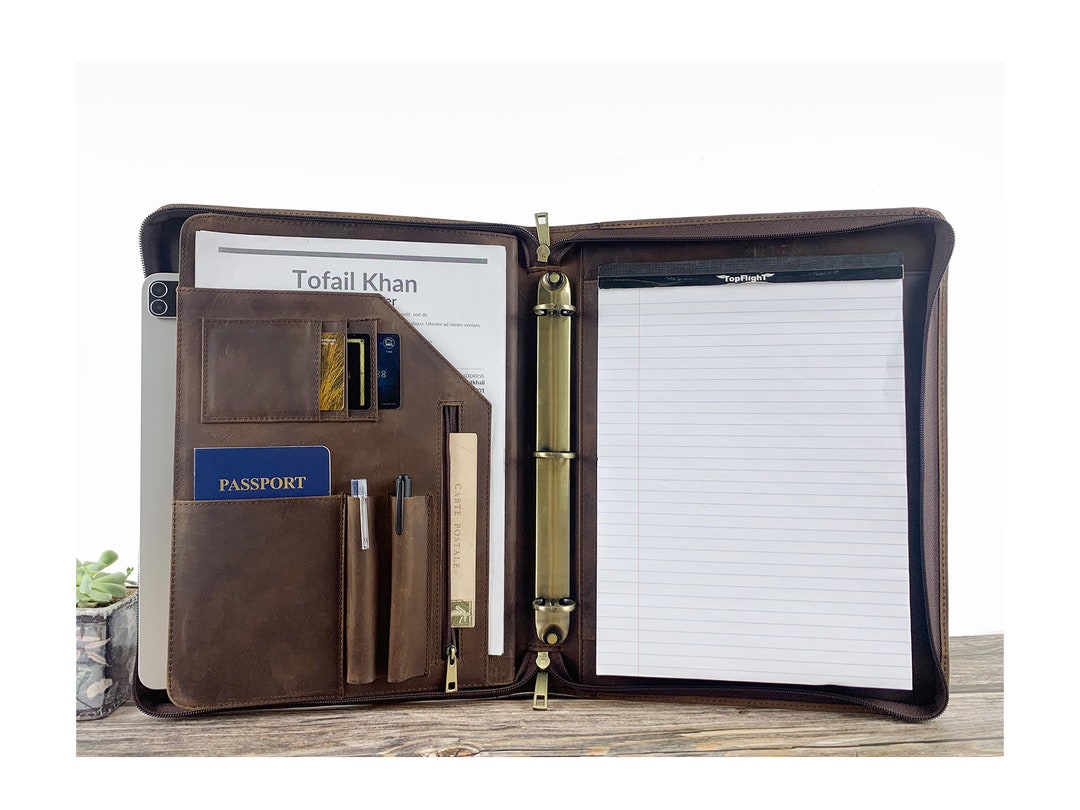 Leather Portfolio for Men, Personalized Leather Padfolio, 3 Ring Binder ...