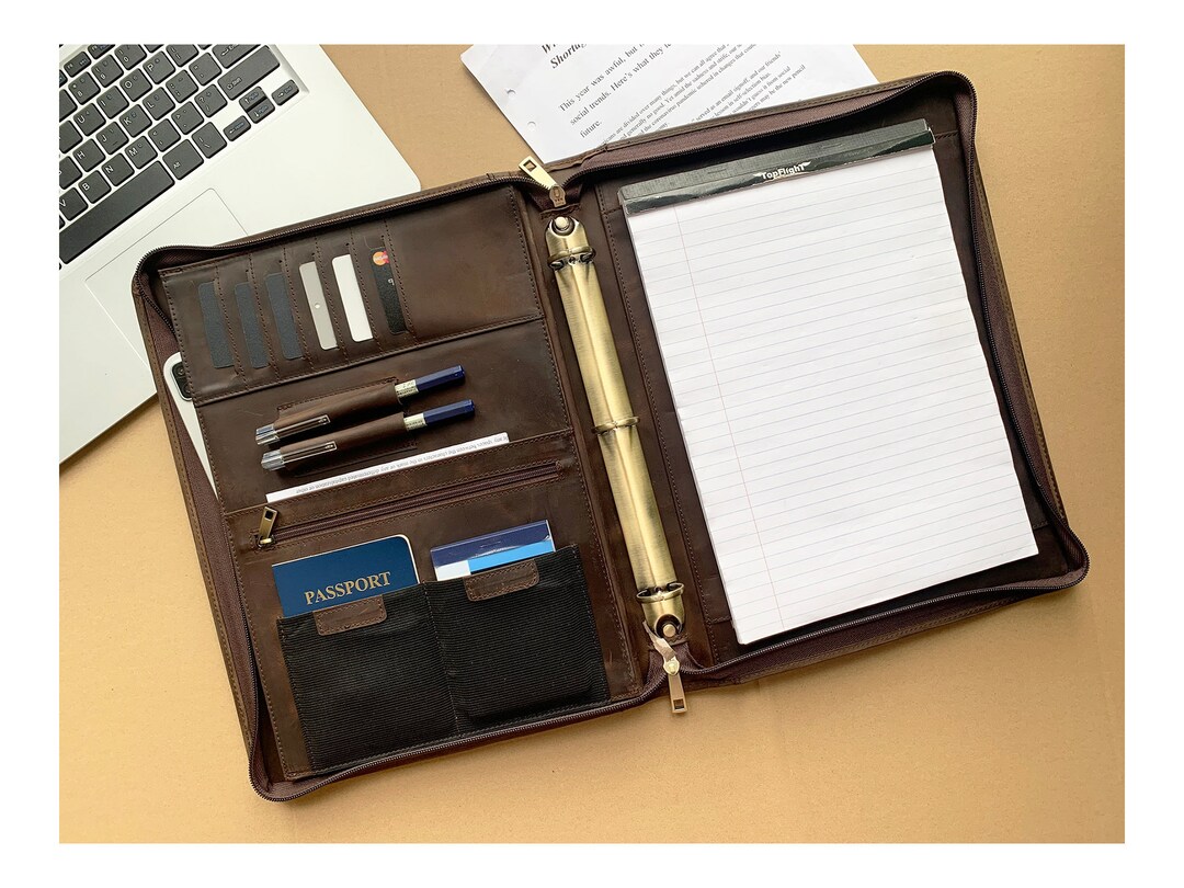 Leather Padfolio for Men, 3 Ring Binder Portfolio, A4 Size Notepad ...