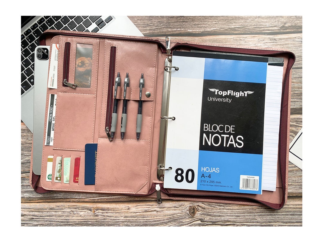 Pink Leather Portfolio for Women, 3 Ring Binder Portfolio, Leather ...