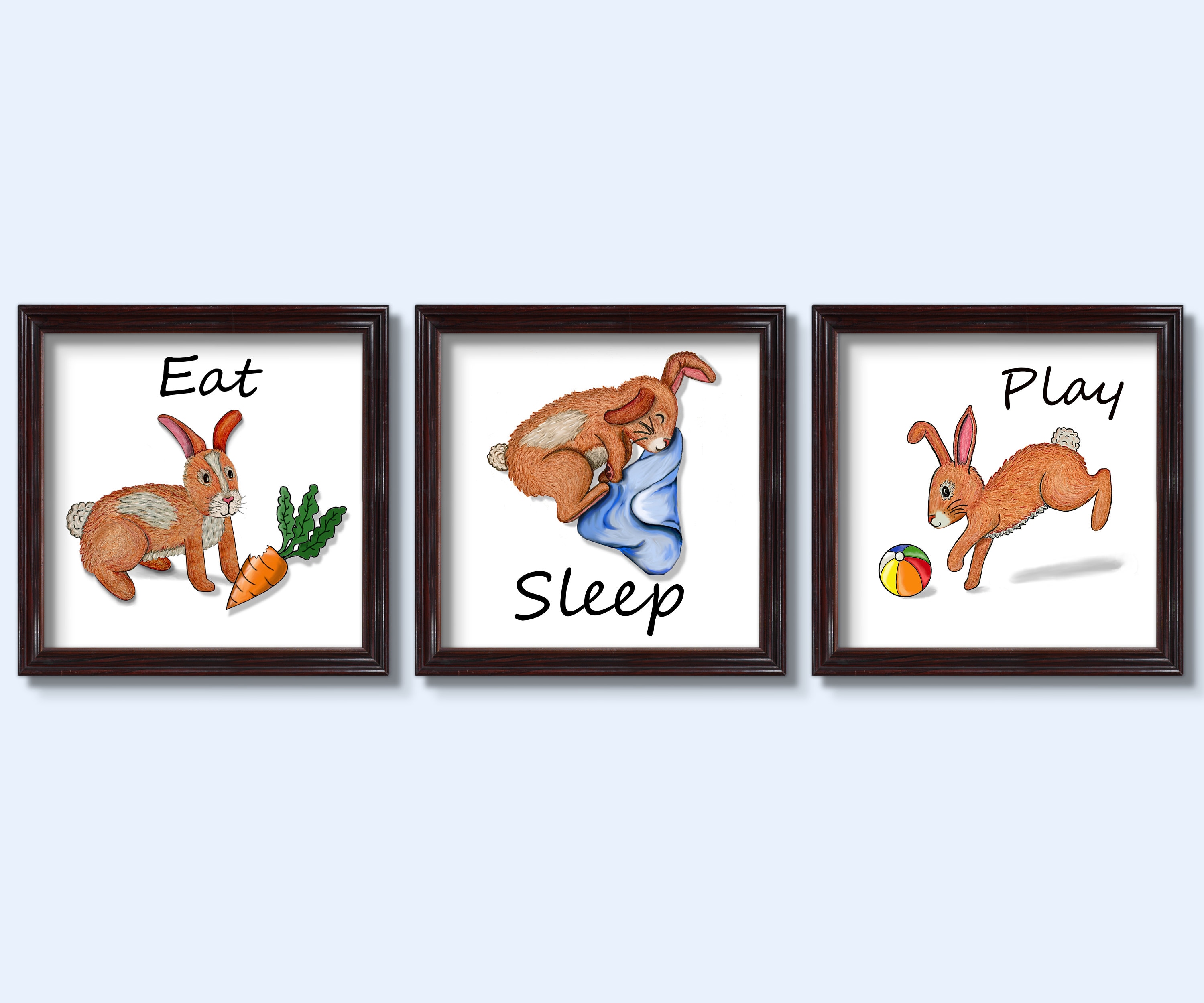 Three Bunnies Nursery Art 8x8 | Etsy