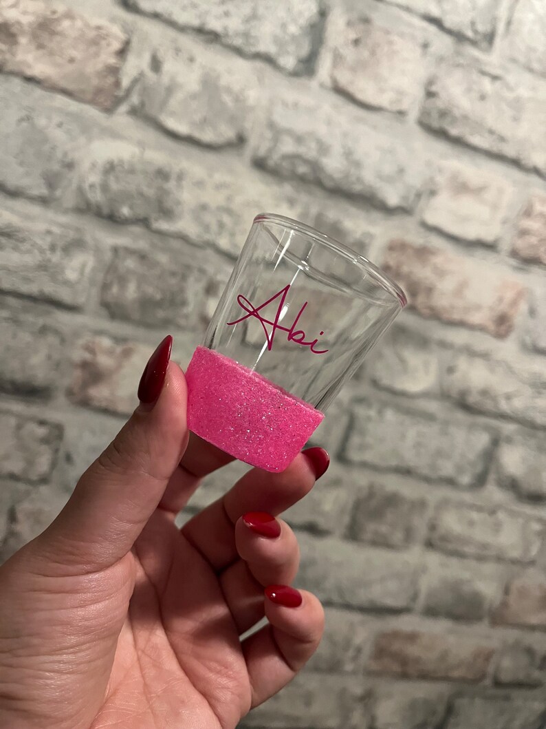 Personalised Pink Glitter Shot Glass Glitter Shot Glasses Birthday ...