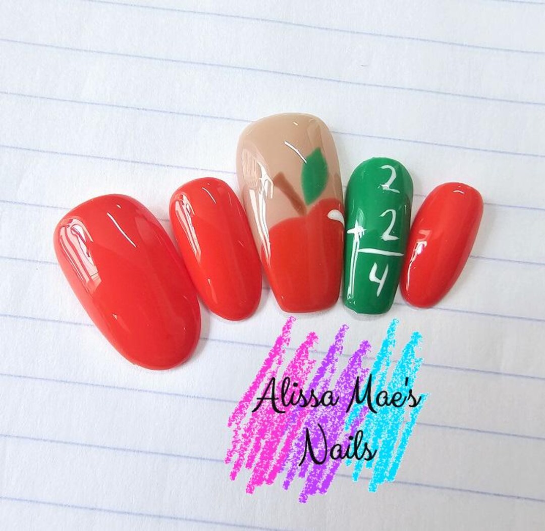 Back to School Press on Nails, Apple Nails, Teacher Nails, Student ...