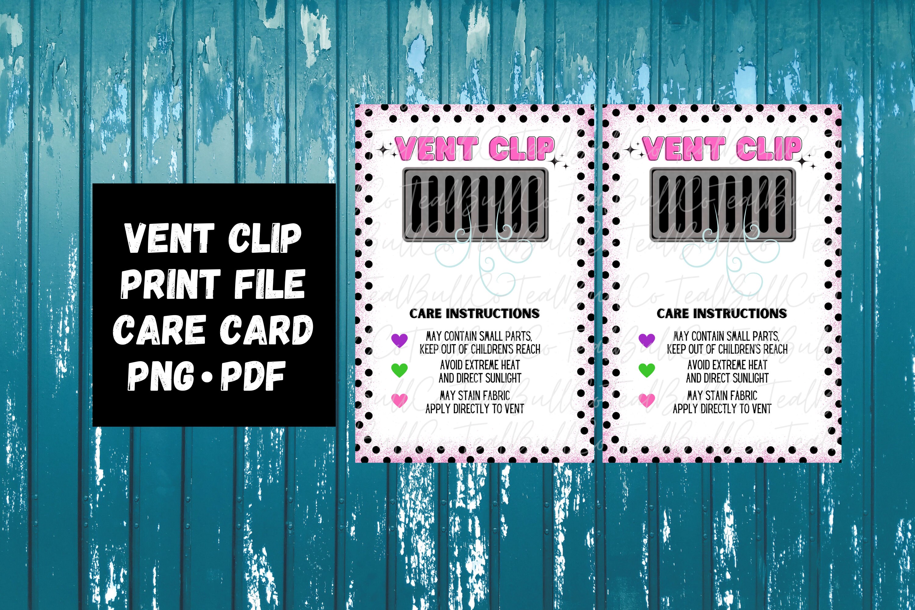 Vent Clip Printable PNG File, Care Card, Instructions Card, PDF Print ...