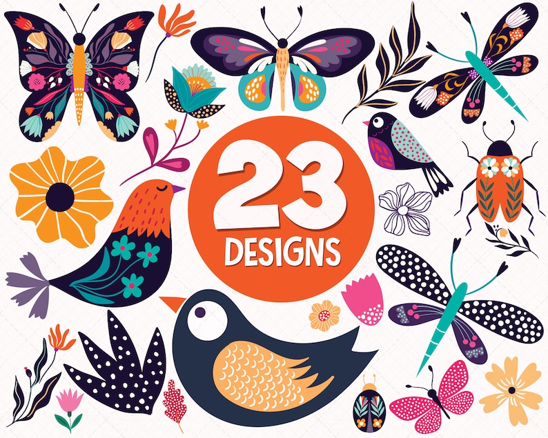 23 Butterflies Birds and Flowers in a Spring Collection SVG - Etsy