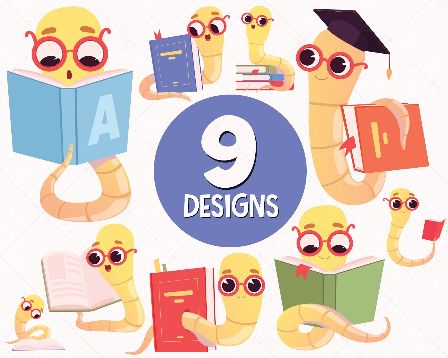 9 Bookworm Characters SVG Bookworm SVG Bookworm PNG | Etsy