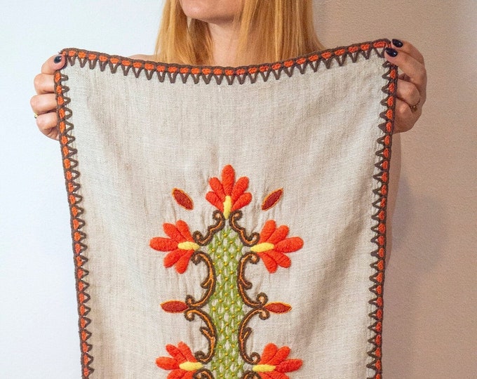 Ethnic Linen Tablecloth 1970s / Polish Folk Art / Hand Embroidered Folk ...