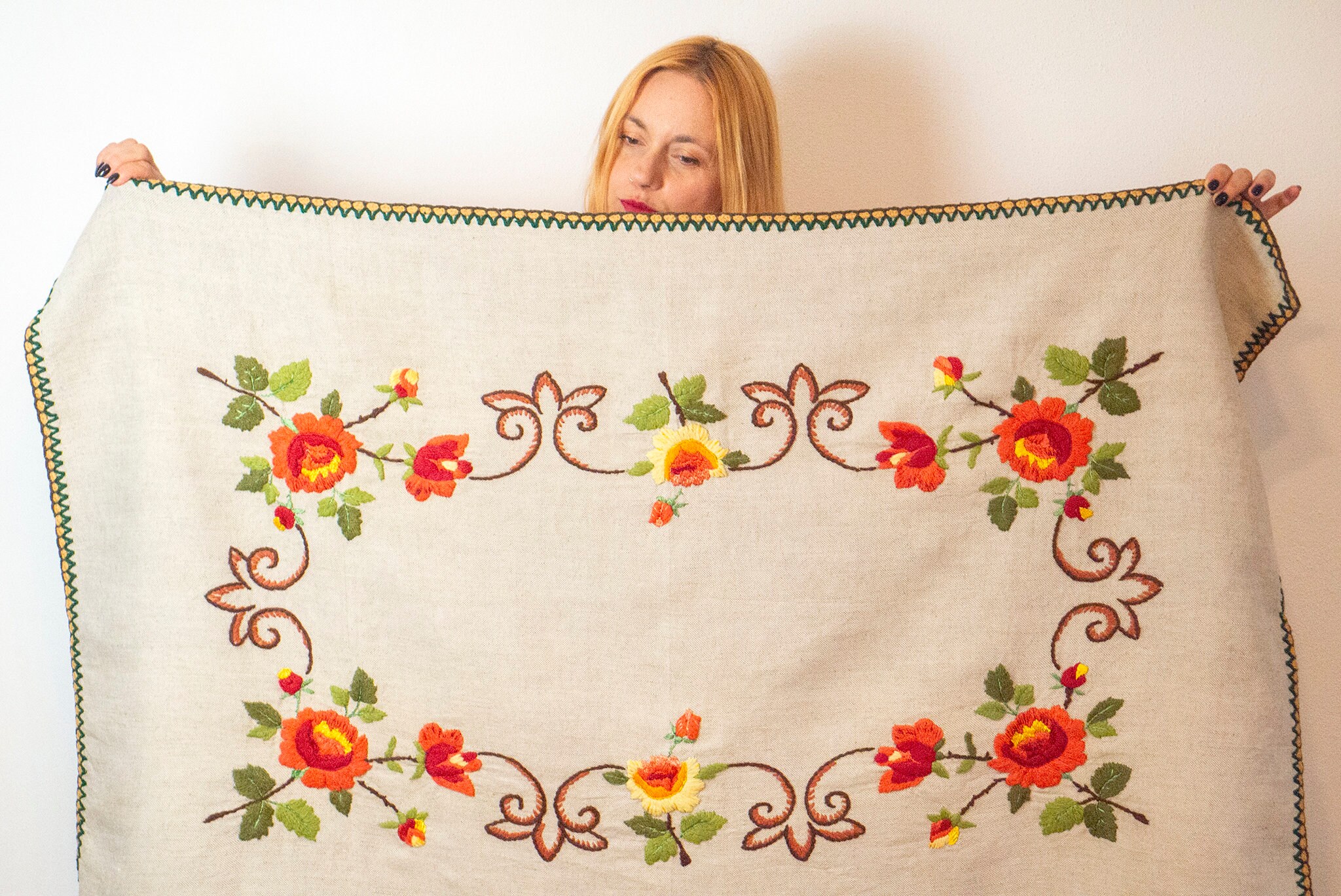 Linen Ethnic Tablecloth 70s / Polish Traditional Folk Art / Hand ...