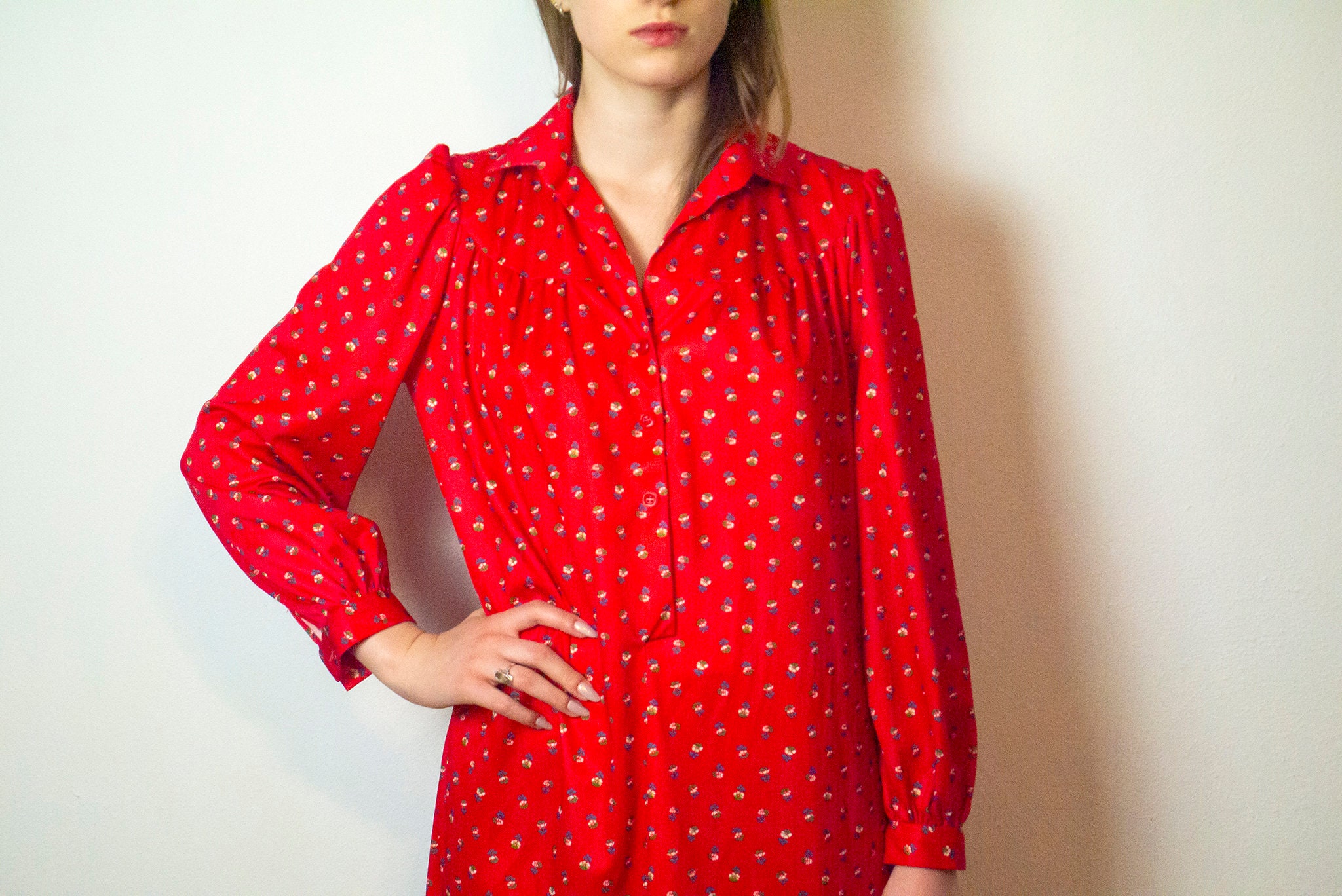 Vintage 70s Preppy Red Dress / Hand Sewn Dress With a Collar / - Etsy