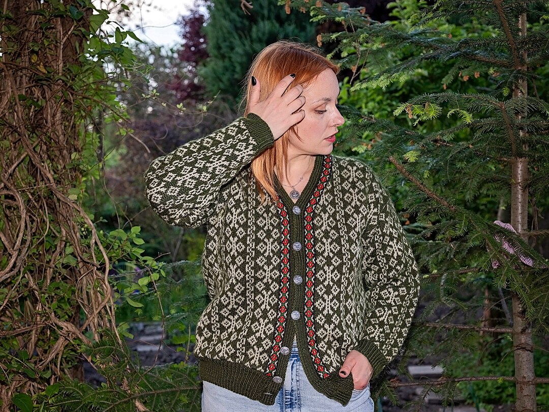 Vintage Folk Cream and Gray Cardigan / 90s Nordic Sweater / Handmade ...