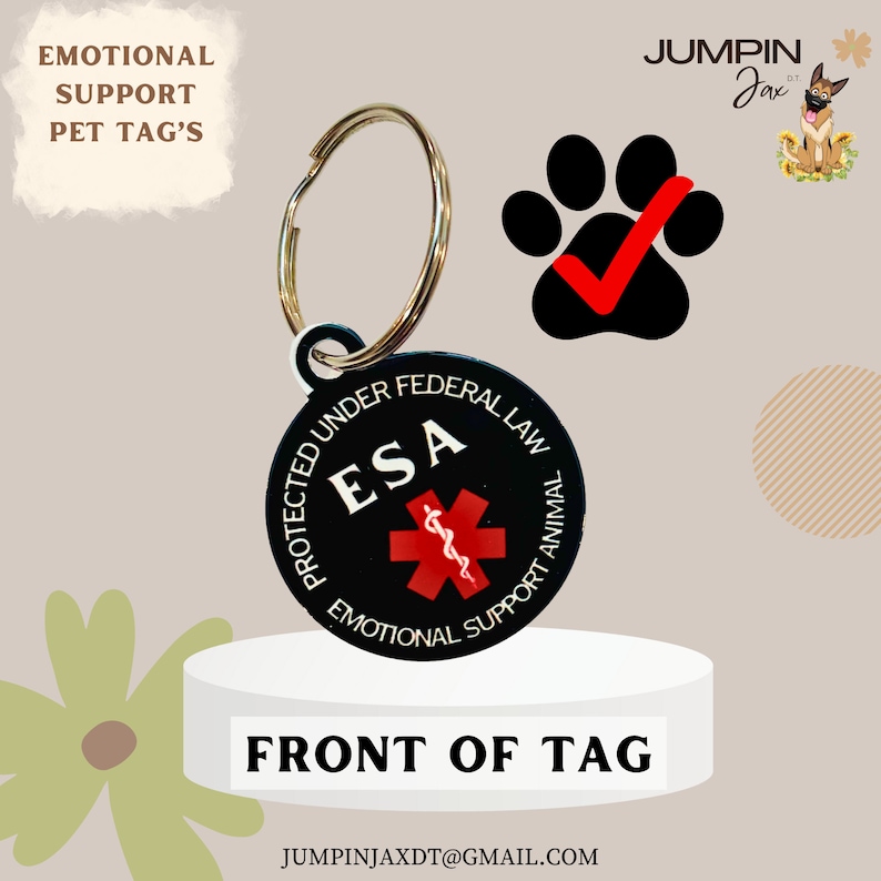 ESA Pet ID Tag: Emotional Support Animal Tag, Round, Double Sided Print ...