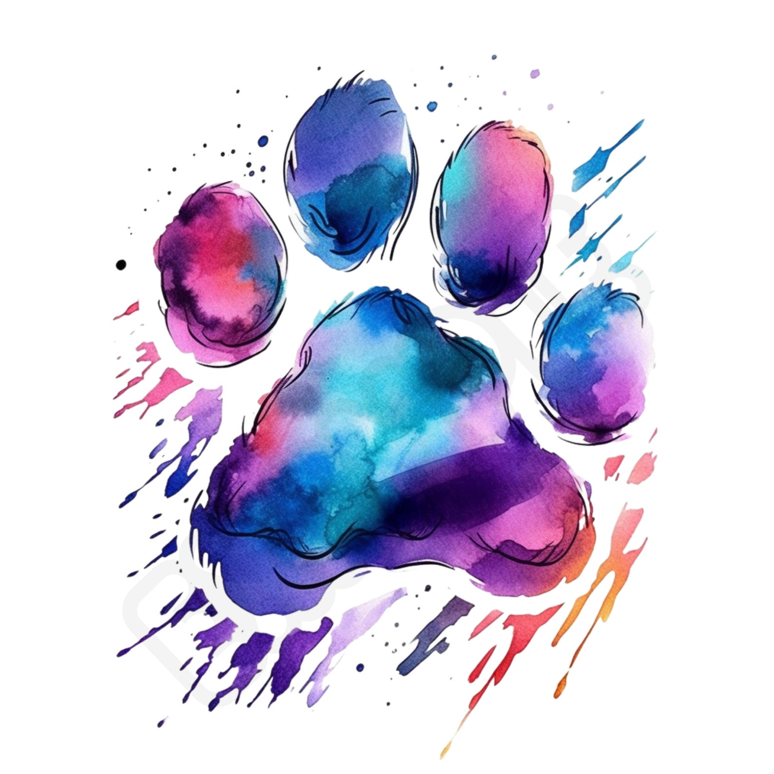 12 Watercolor Paw Print Digital Download , Bundle of 12, Tumbler Paw ...
