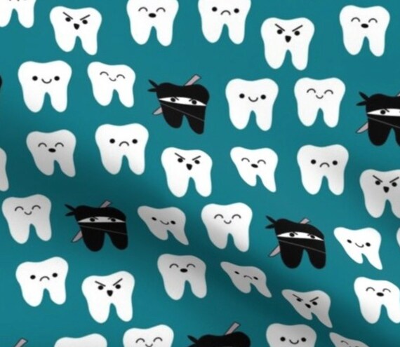 Fabric Way of the Ninja Tooth Teal Teeth Tooth Dentist | Etsy