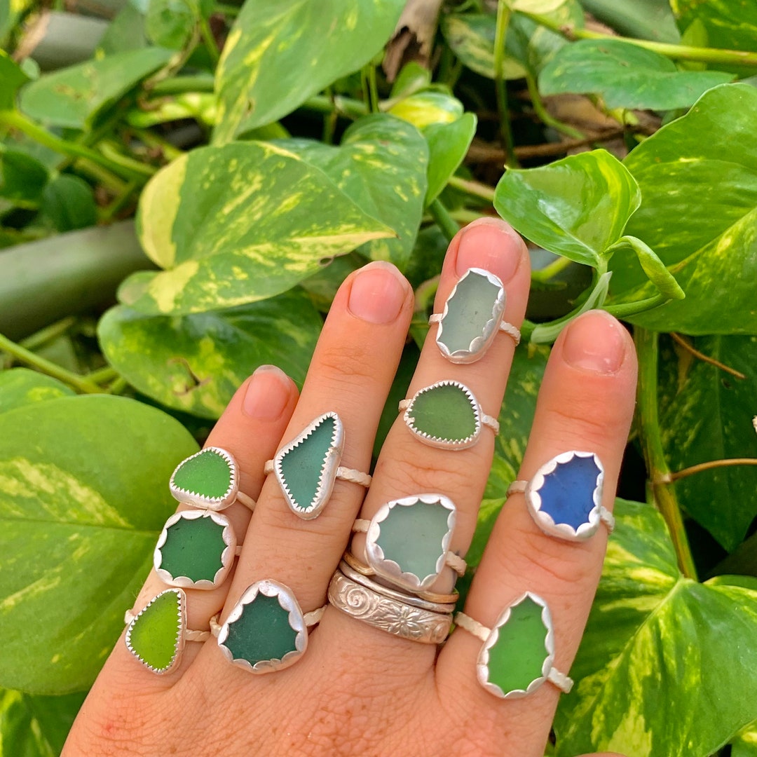 Handmade Sterling Silver Sea Glass Ring: Bohemian Beach Jewelry - Etsy
