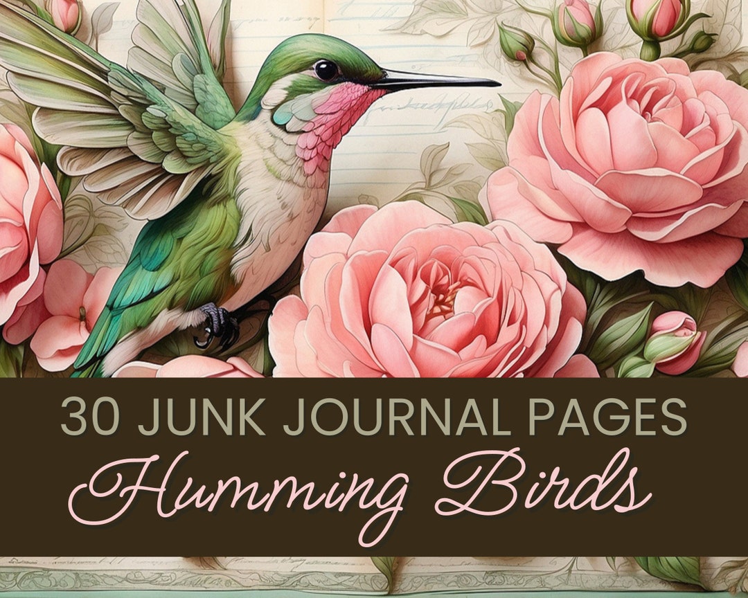 Hummingbird Floral Junk Journal Pages: Vintage Scrapbook Kit (digital ...