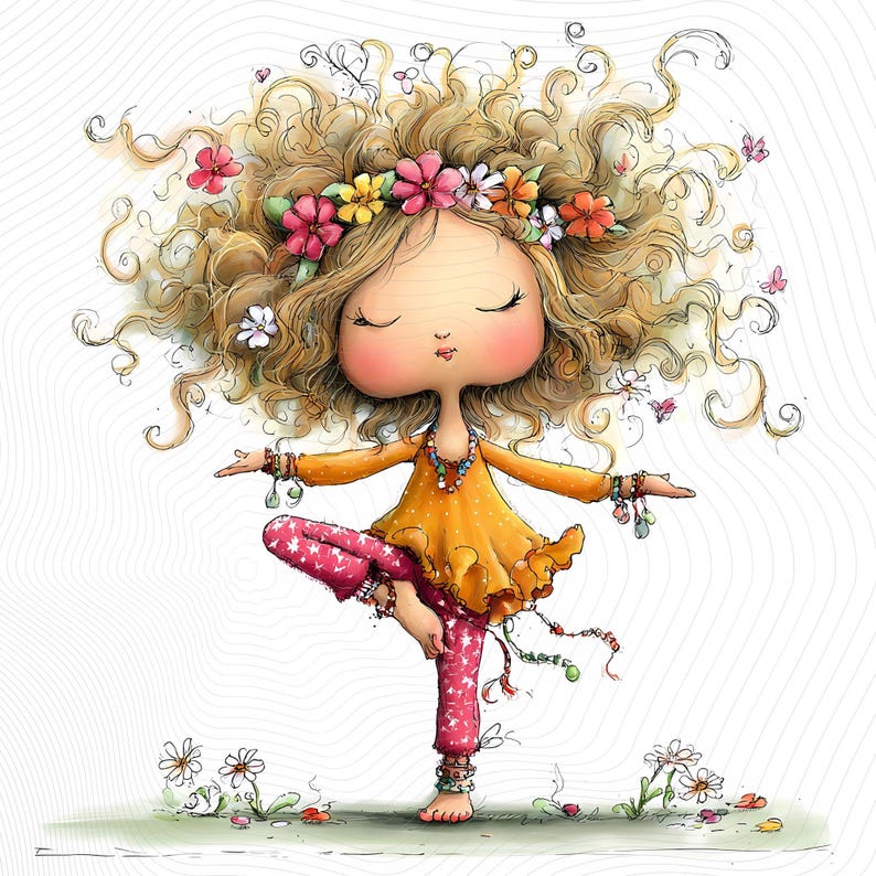 Whimsical Yoga Girl Clipart Bundle, Commercial Use (instant Download ...