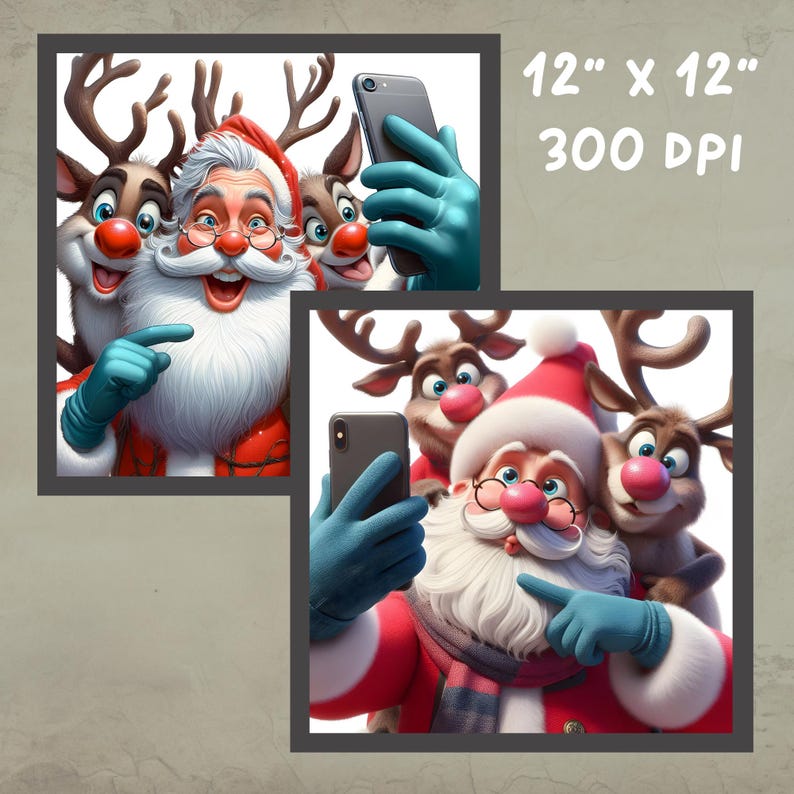 10 Quirky Santa Clipart - Selfies With Reindeer Digital Download 300 ...