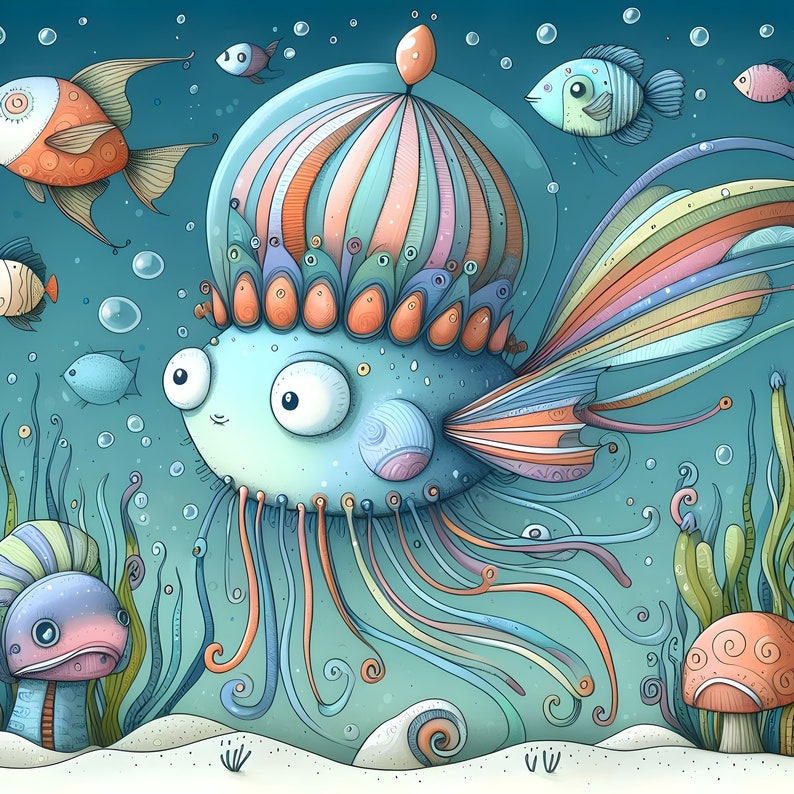 Digital Kit, 50 Whimsical Fish Portrait Illustrations, Digital Art ...