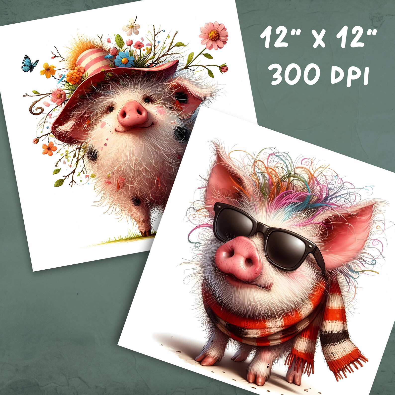 Whimsical Pig Clipart, Quirky Pig Art (300 DPI Jpgs) (commercial Use ...