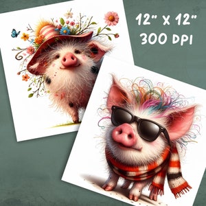 15 Whimsical Pig Clipart, Commercial Use, Quirky Pig Clip Art, 300 DPI ...