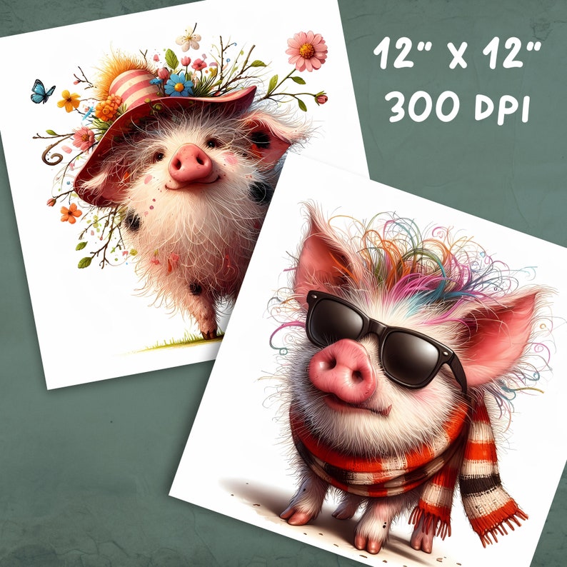Whimsical Pig Clipart, Quirky Pig Art (300 DPI Jpgs) (commercial Use ...