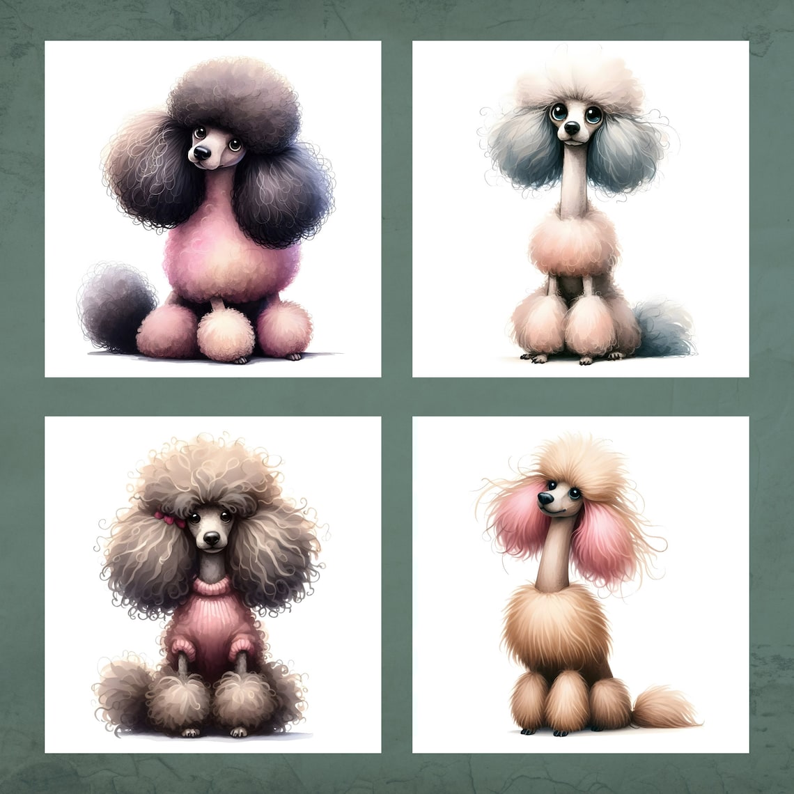 15 Cute & Quirky Poodle Clipart, Cute Fluffy Poodles, Digital Clipart ...