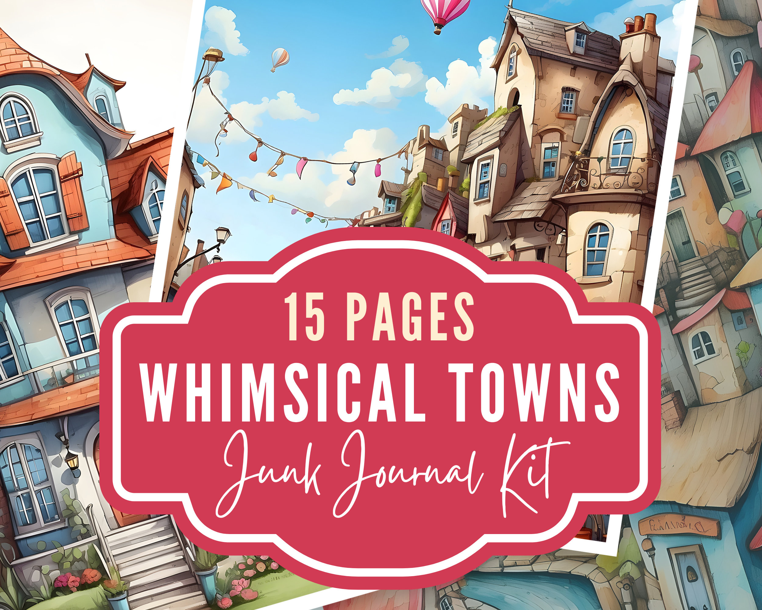 Whimsical Town Junk Journal Pages, Printable Cityscapes (digital ...