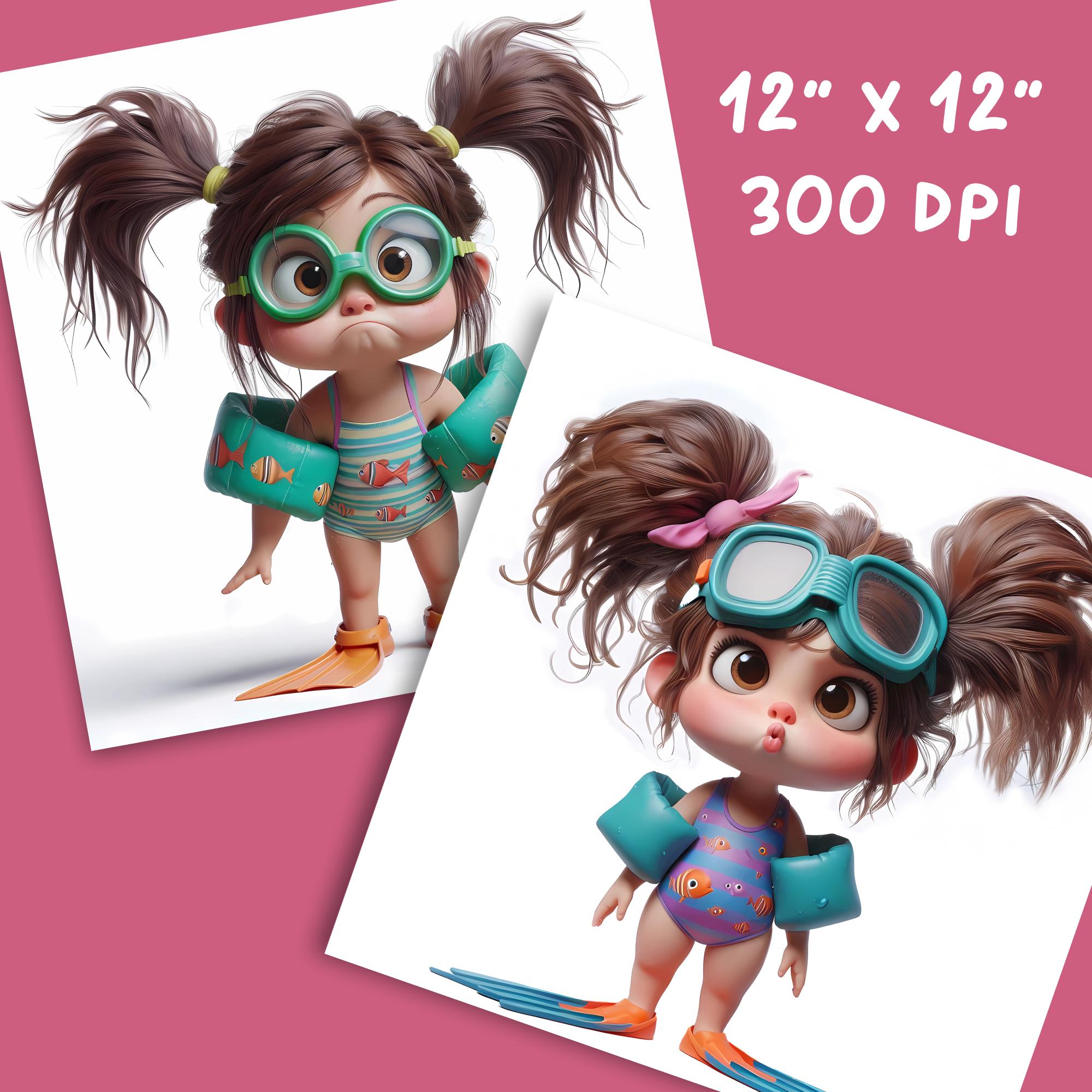 Little Swimmer Clipart Bundle: Whimsical Girls, Summer Beach Graphics ...