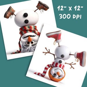Quirky Handstand Snowman Clipart: 12 Festive Designs (digital Download ...