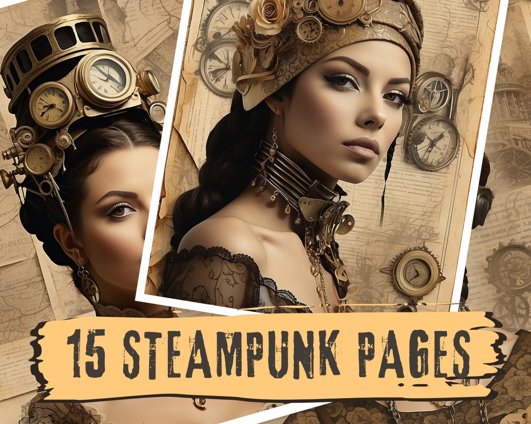 Steampunk Digital Papers, Printable Grunge Steampunk Woman, Steampunk ...