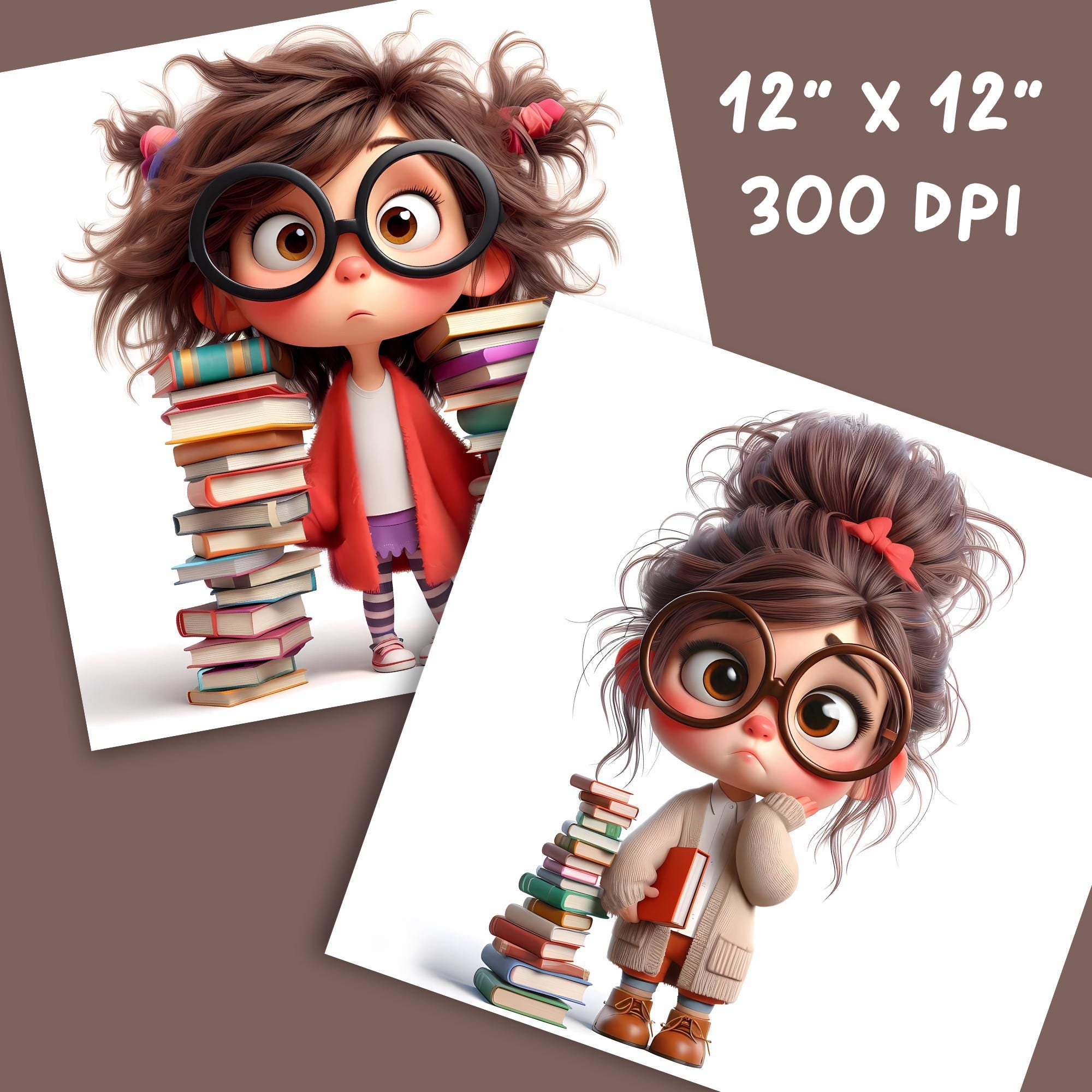 Little Librarian Clipart Bundle: Bookworm Girl, School Clip Art ...