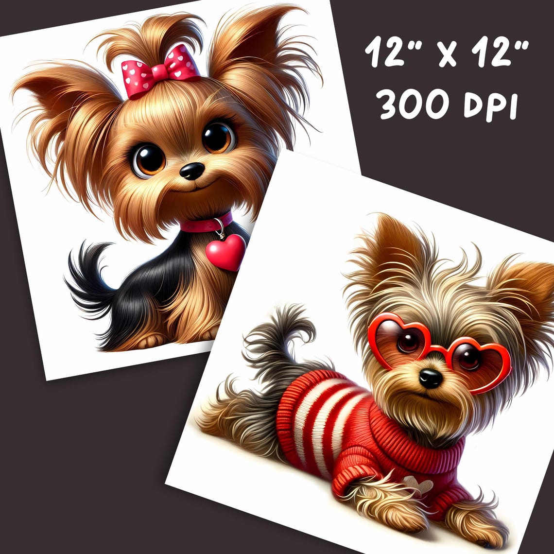 12 Valentine Yorkie Clipart, Valentine's Day Dog, Whimsical Valentine ...